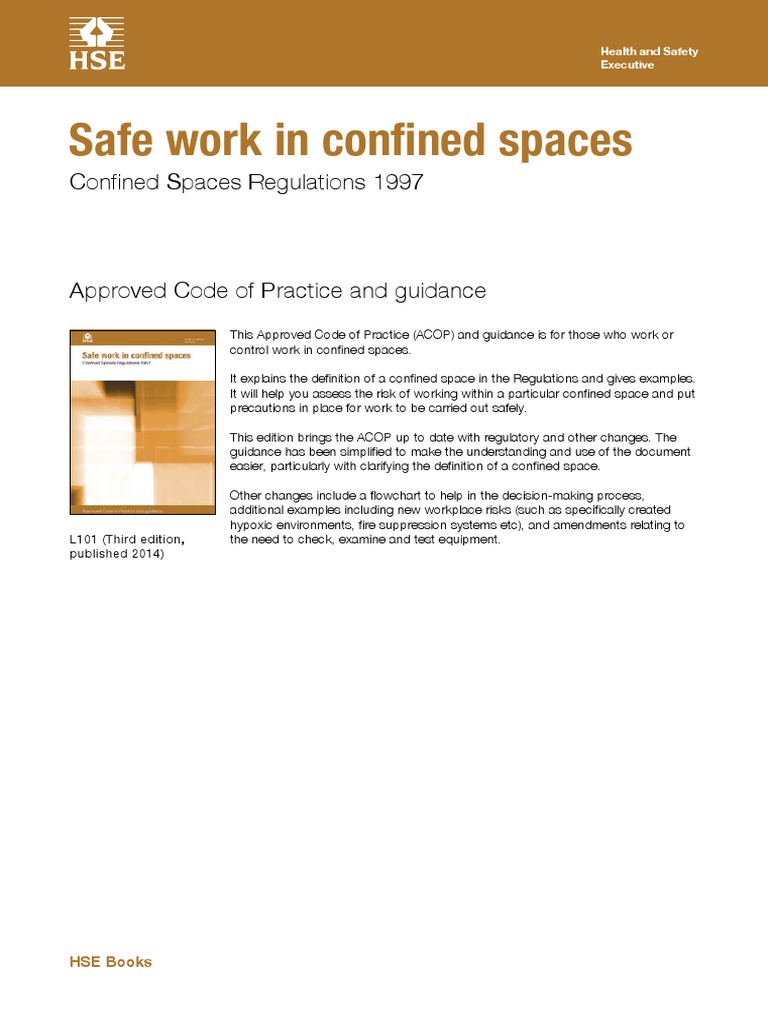 Confined Space - ACOP - L101 | PDF | Occupational Safety And Health | Oxygen