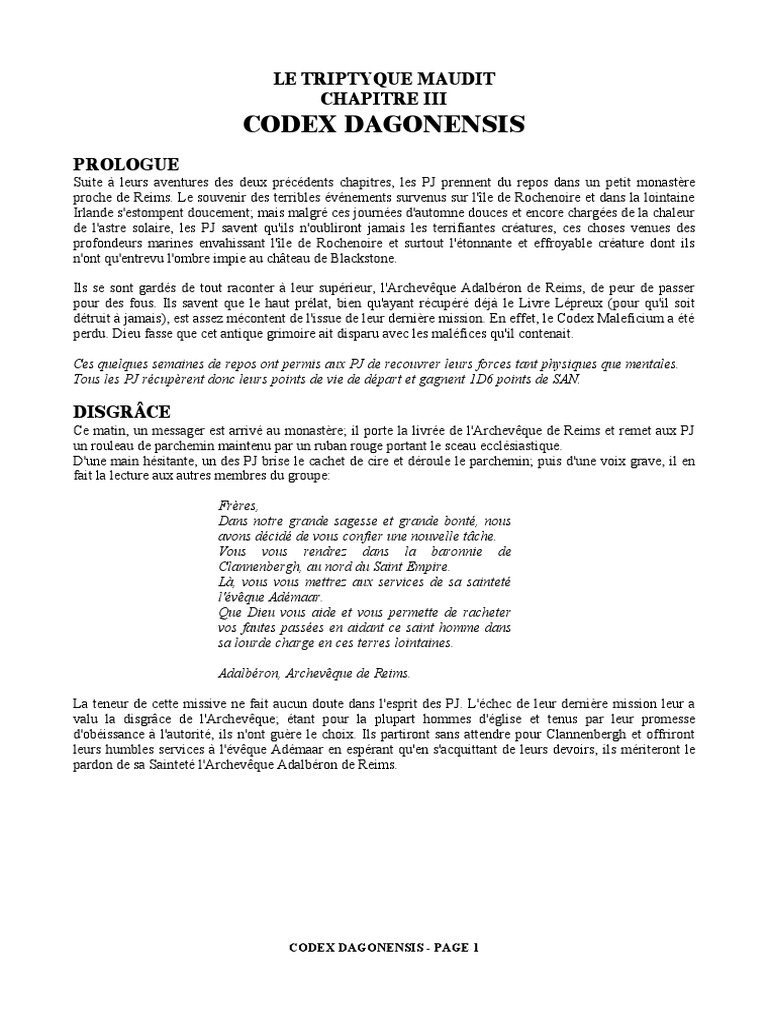 Le Triptyque Maudit Chapitre Iii Codex Dagonensis | PDF | Saint-Empire ...