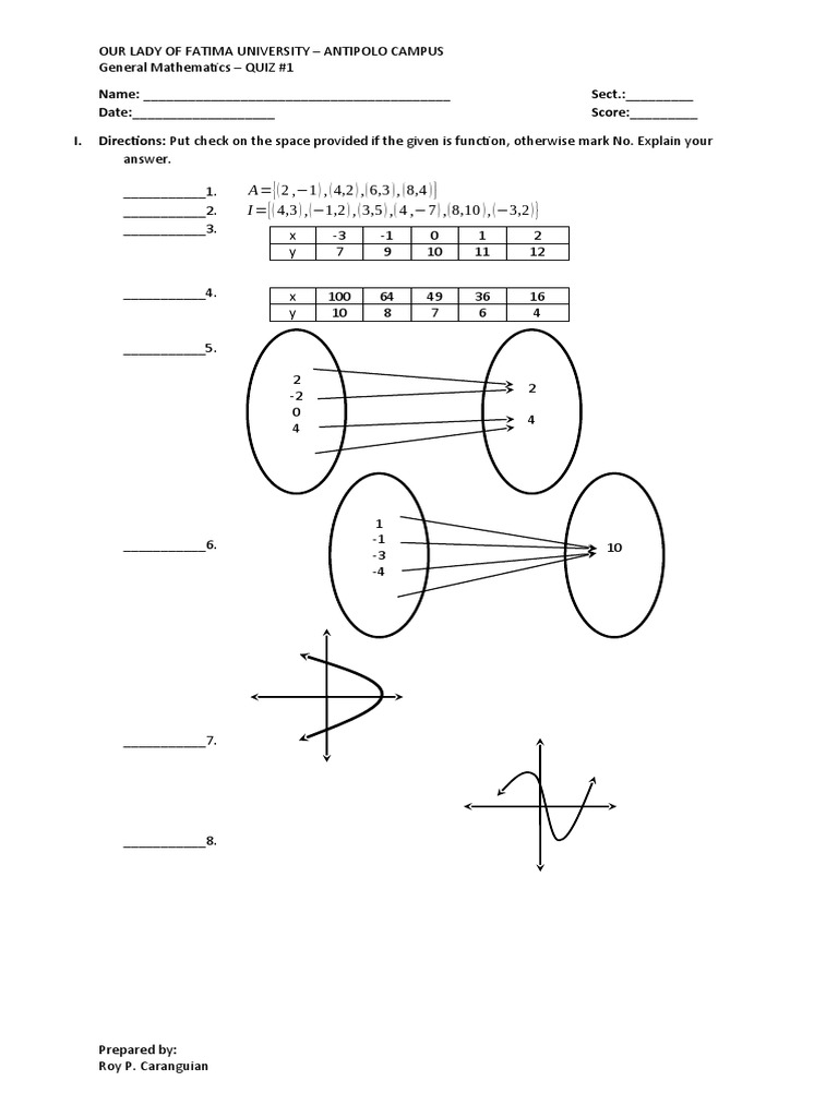 Assesment On Functions-and-Relations | PDF
