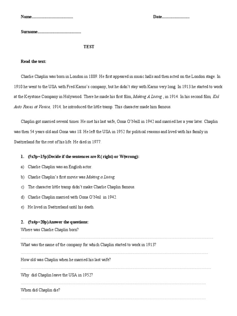 Test Unit 3 | PDF | Charlie Chaplin