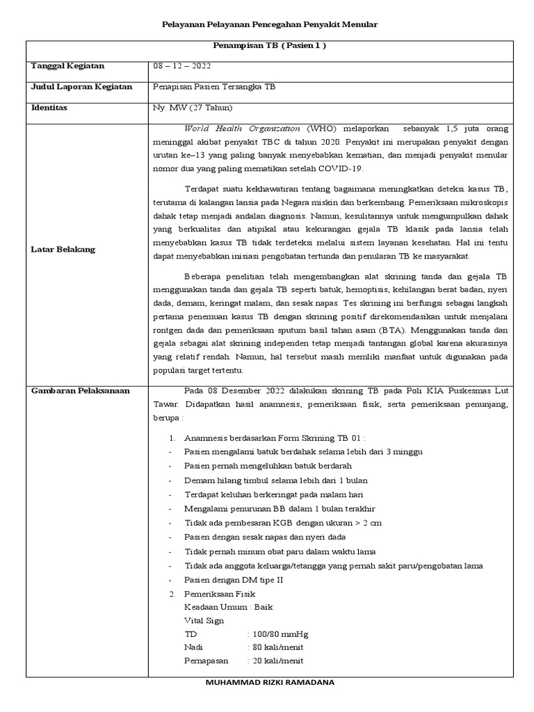 UKM - Pelayanan P2P - Penapisan TB | PDF