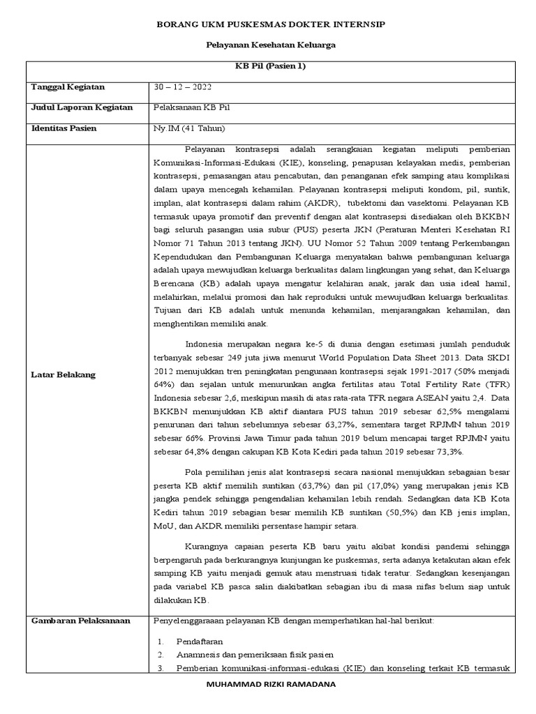 UKM - Kesehatan Keluarga - KB Pil | PDF