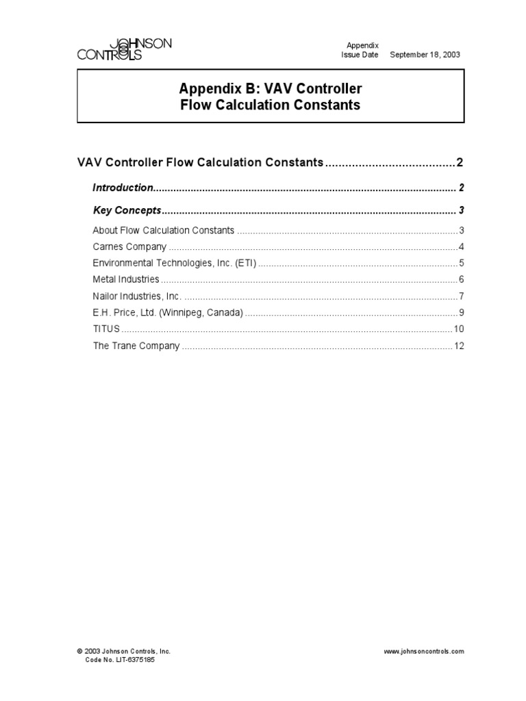VAV Controller Flow Calculation Constants - K-Values | PDF | Duct (Flow ...