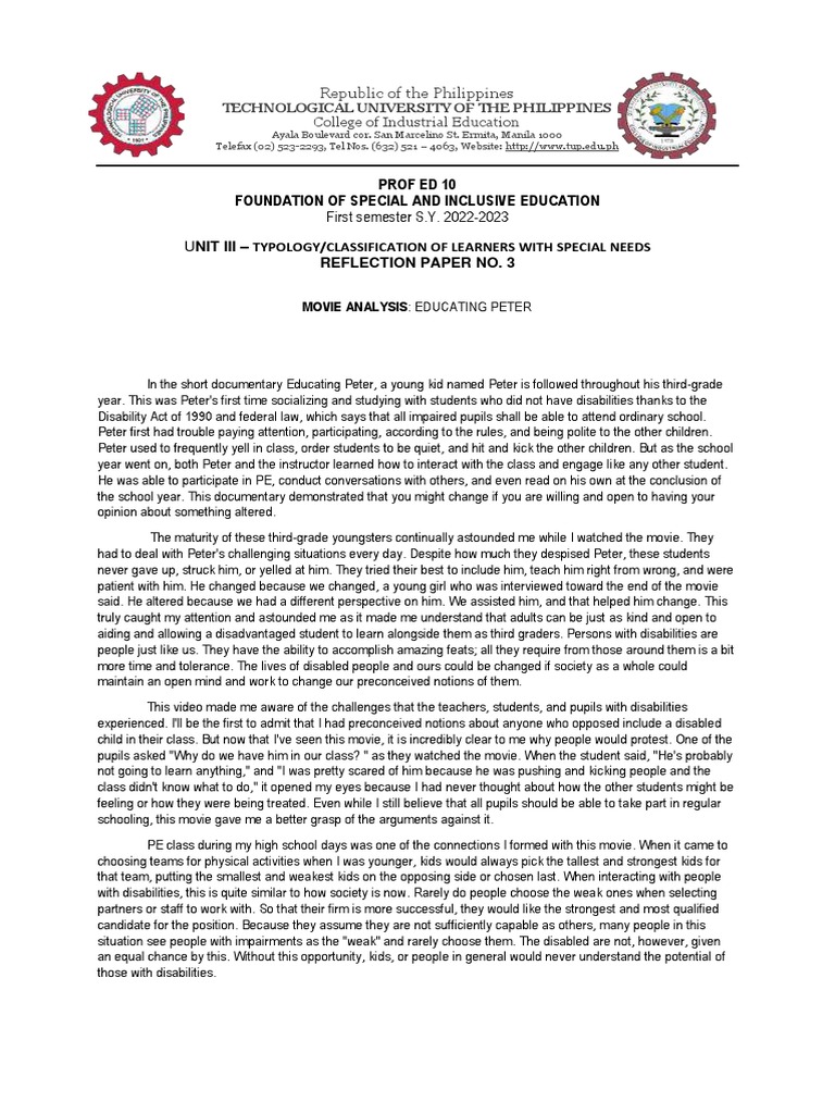 Pacala - Reflection Paper No. 3 | PDF | Disability | Cognitive Science