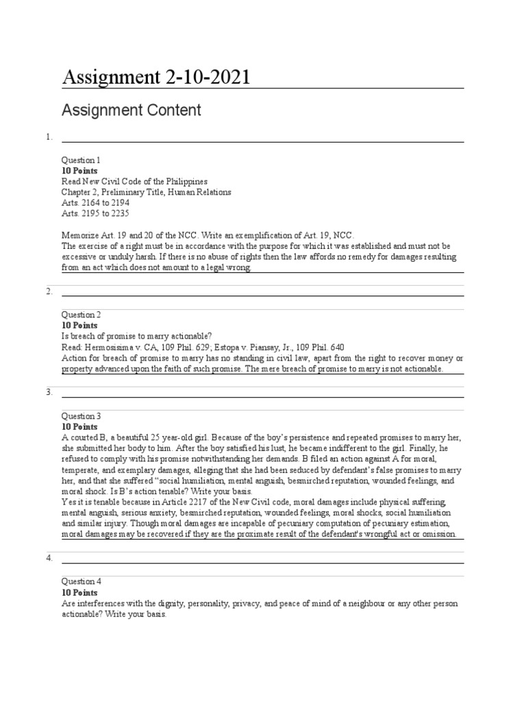 Assignment 2.torts | PDF | Damages | Tort