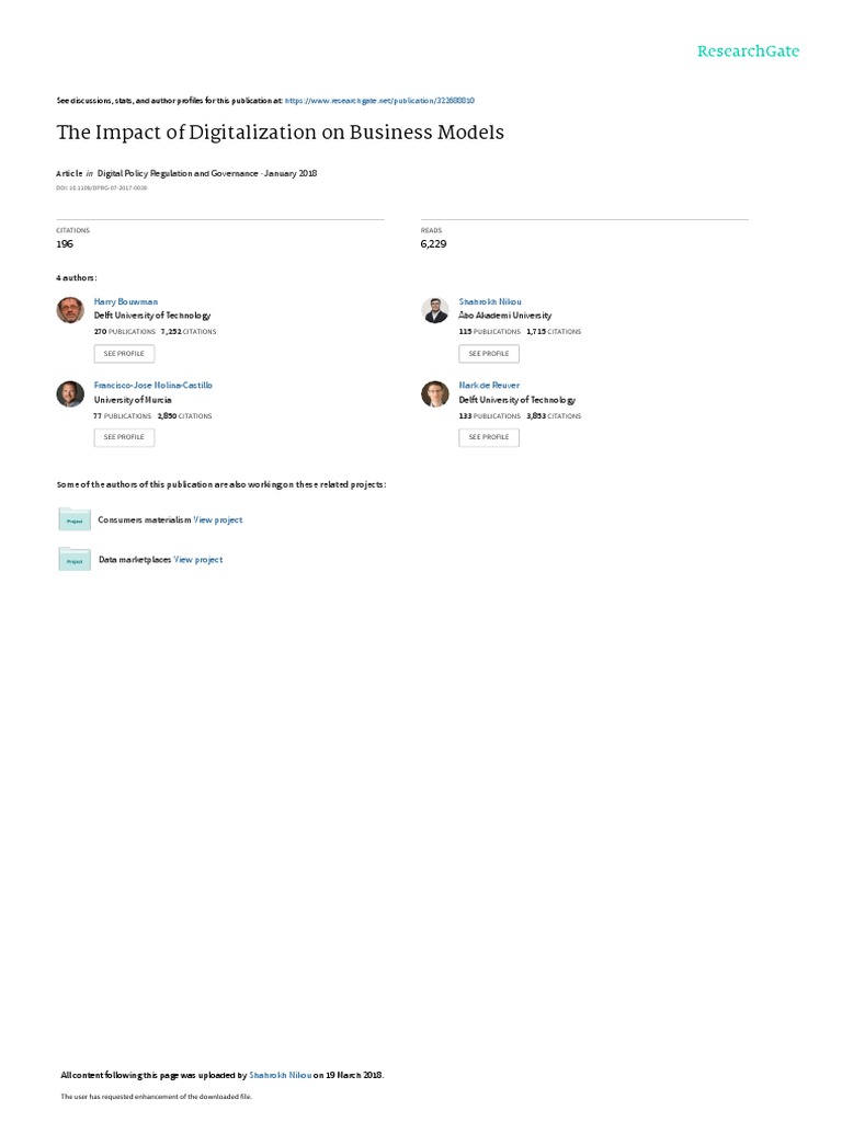 The Impact of Digitalization On Business Models | PDF | Big Data | Business Model