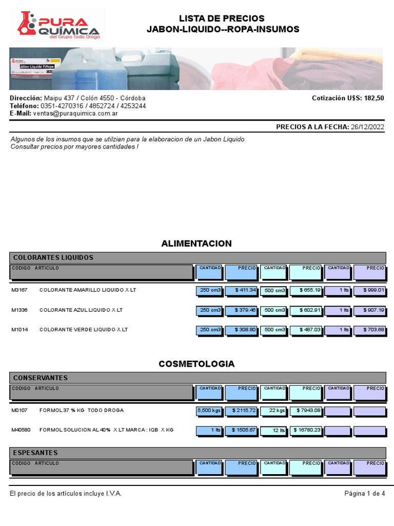 Jabon Liquido Ropa Insumos | PDF | Bienes de consumo | Belleza