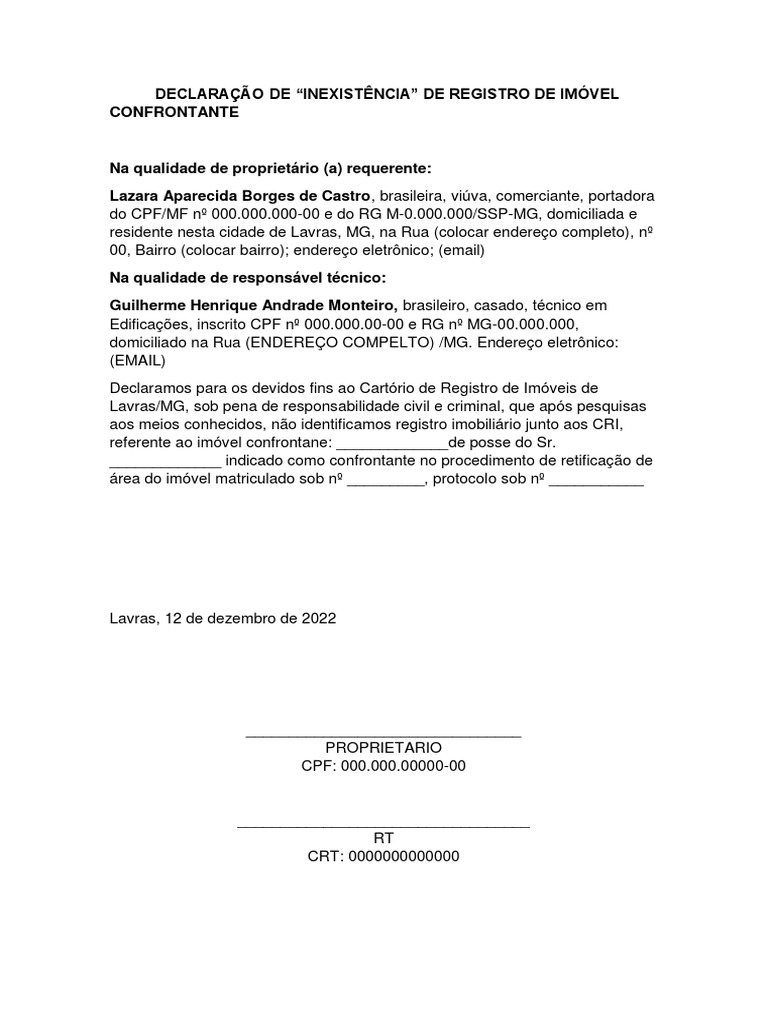 Declaração Deinexistencia de Confrontante | PDF Declaração Deinexistencia de Confrontante | PDF
