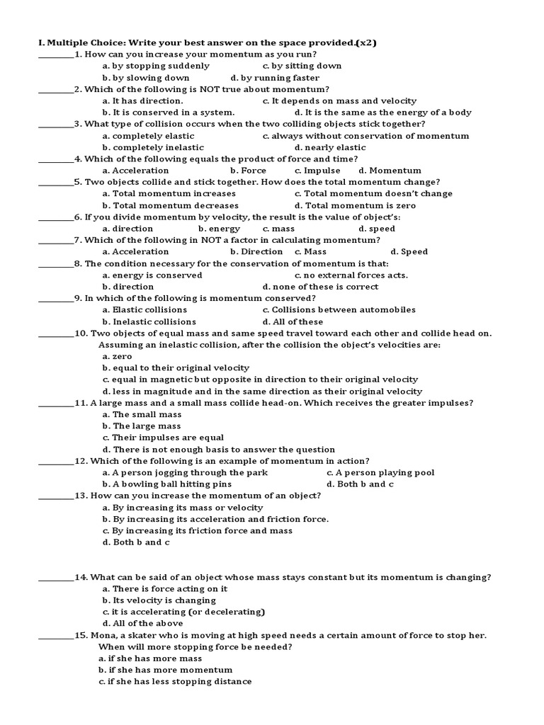 Midterm Multiple Choice | PDF | Momentum | Collision