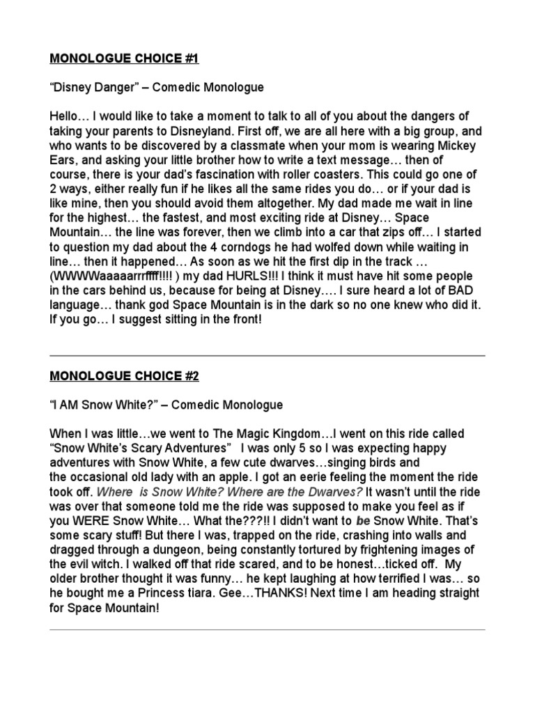 Comedic Disney Monologues Collection | PDF