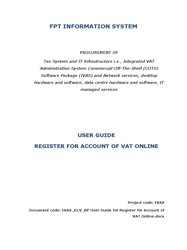 IVAS - DLV - BP User Guide For Register For Account of VAT Online | Download Free PDF | User ...