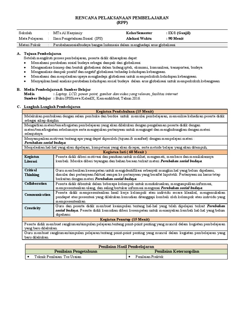 RPP Ips Kelas Ix Bab 2 | PDF