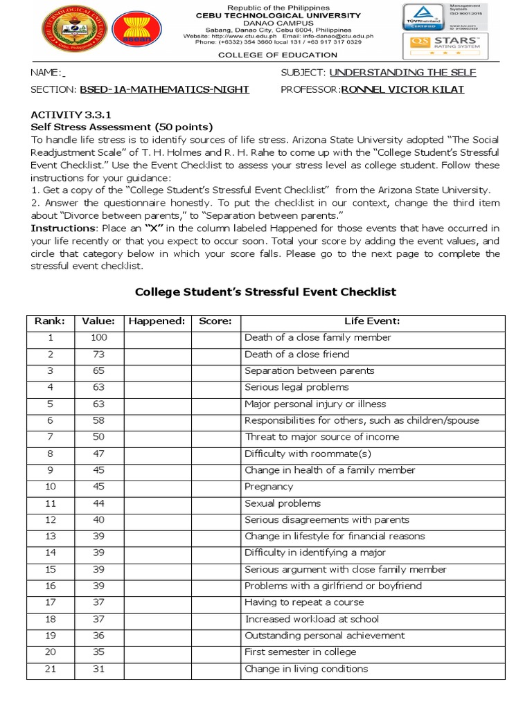 UTS-Activity 3.3.1 | PDF | Stress (Biology) | Behavioural Sciences