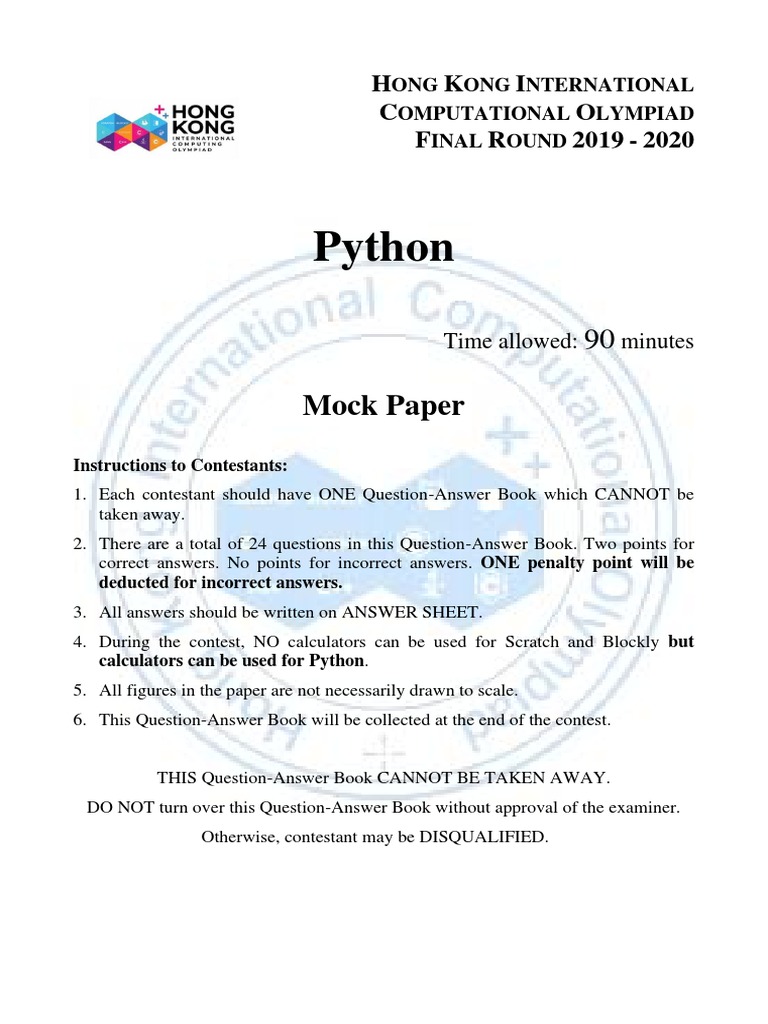Hkico 2019 2020 Mock Final Python Pdf Anonymous Function Subroutine 9696