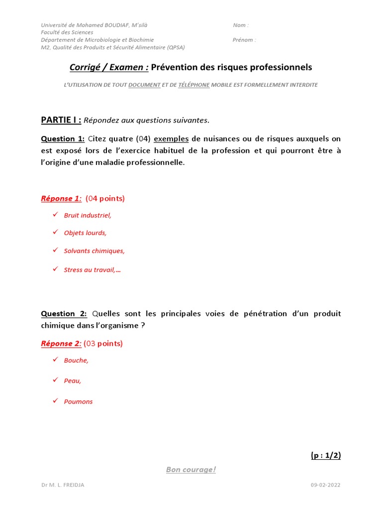 M2 Exam - Mastr 2 CM - PRP - 09-02-22 - Corrigé | PDF | Sécurité ...