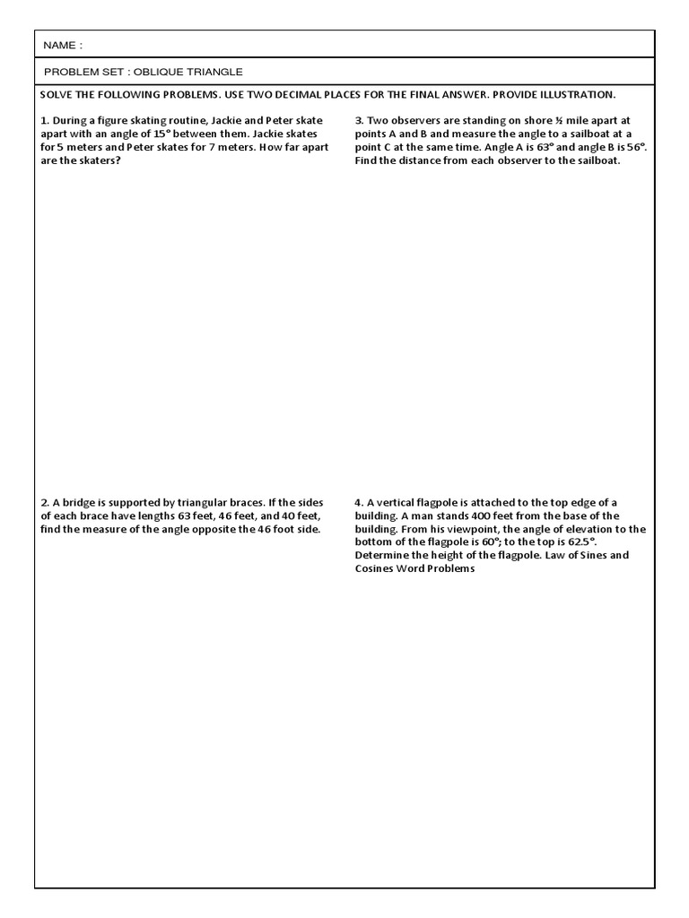 Oblique Triangle Problem Set Solutions | PDF | Triangle | Angle