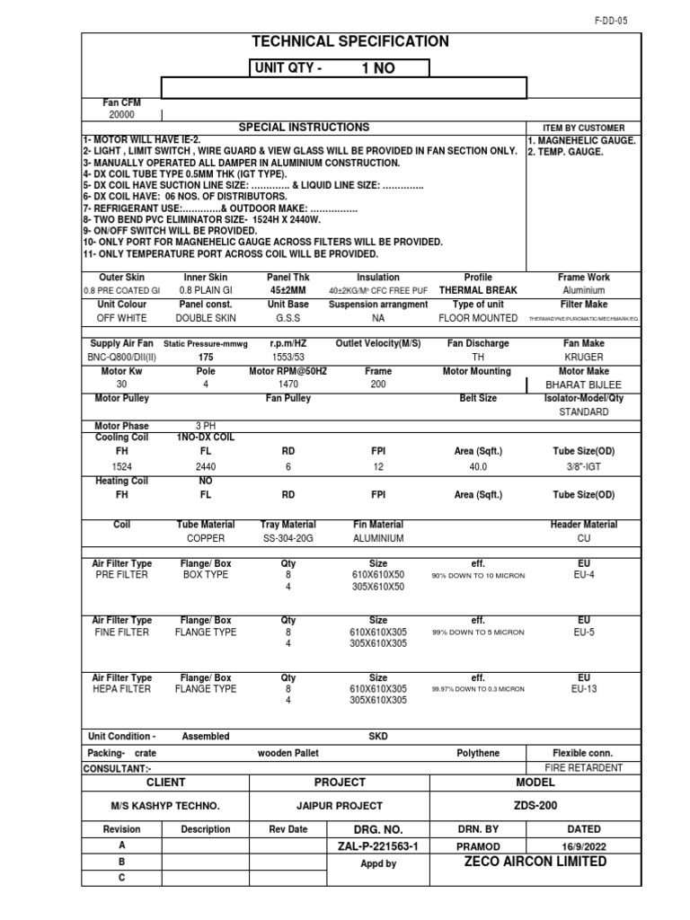 1.1 Ahu 221563-Technical Data Sheet-1 | PDF | Manufactured Goods | Building Engineering