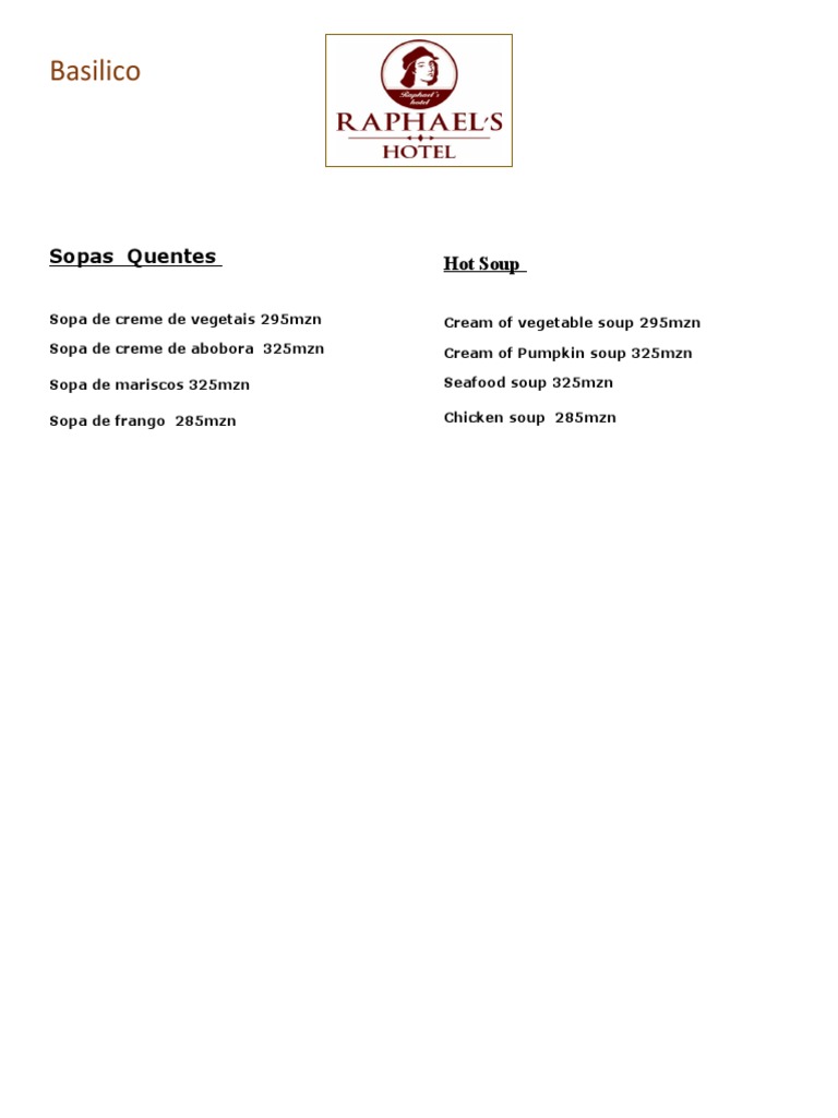 Raphael's Hotel MENU | PDF | Fruto do mar | Culinária ocidental