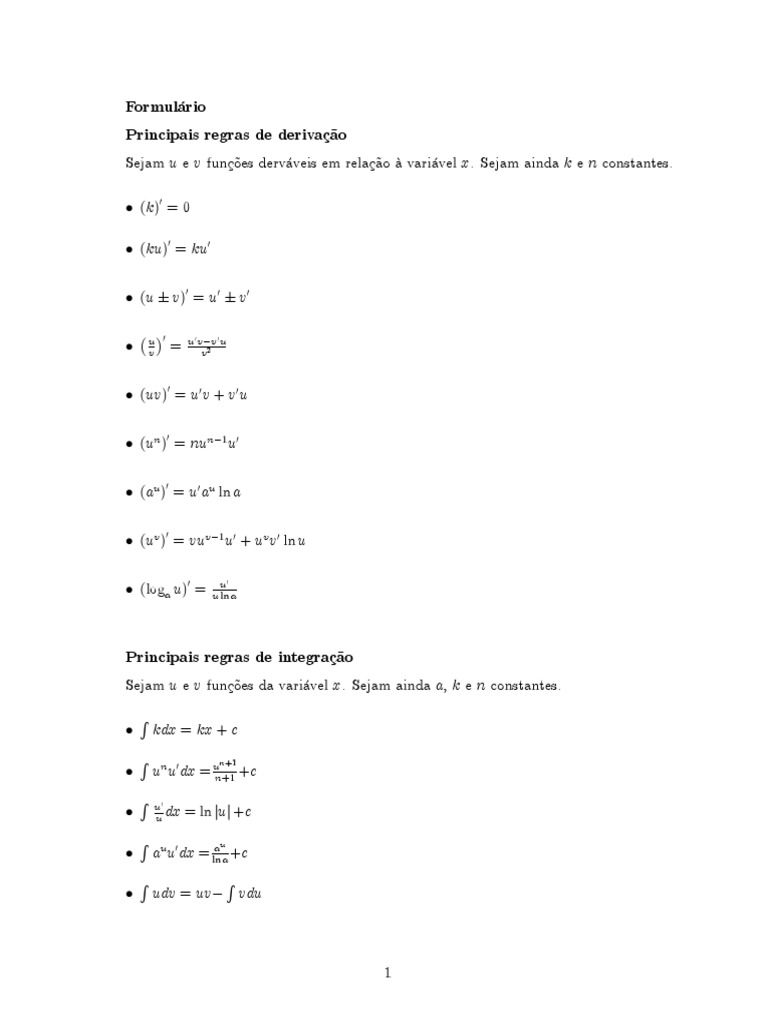 Formulario Derivadas e Integrais | PDF
