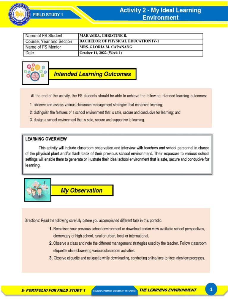 Maramba, Christine R. - BPED IV-1 - FS1-Activity-2 | PDF | Classroom Management | Classroom