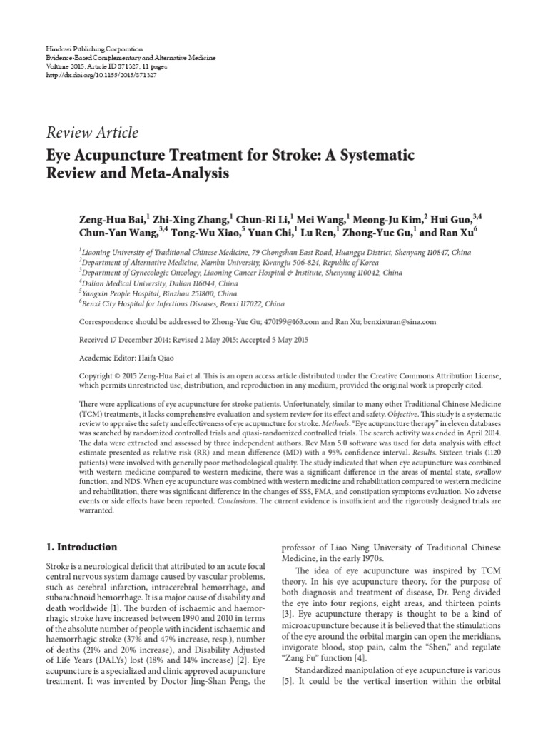 Eye Acupuncture Treatment For Stroke A Systematic | PDF | Acupuncture ...