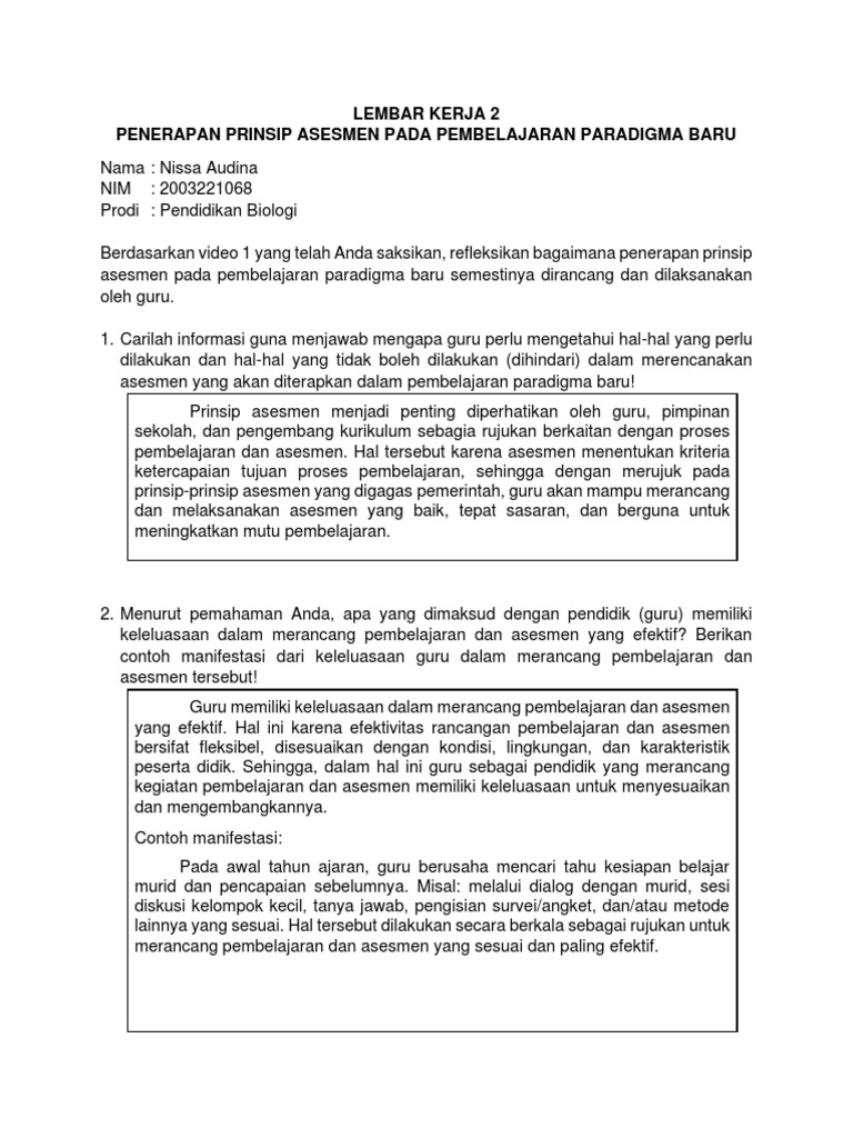 LK-2-Topik2 Prinsip Pengajaran Dan Asesmen Yang Efektif | PDF