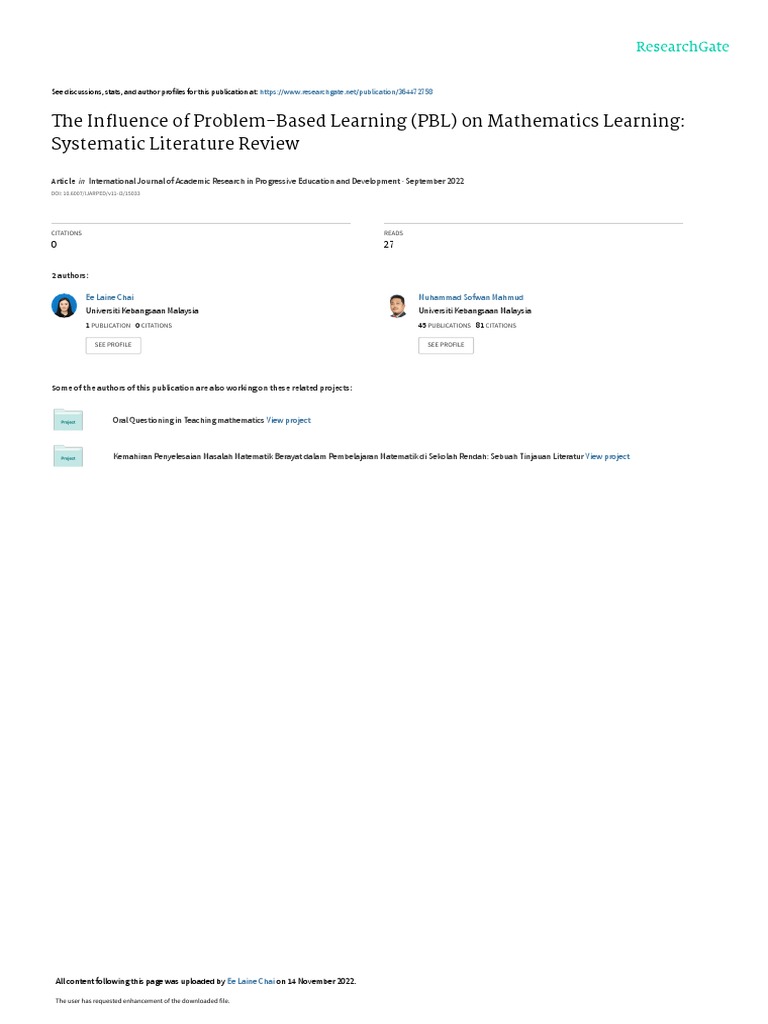 The Influence of Problem Based Learning PBL On Mathematics Learning ...