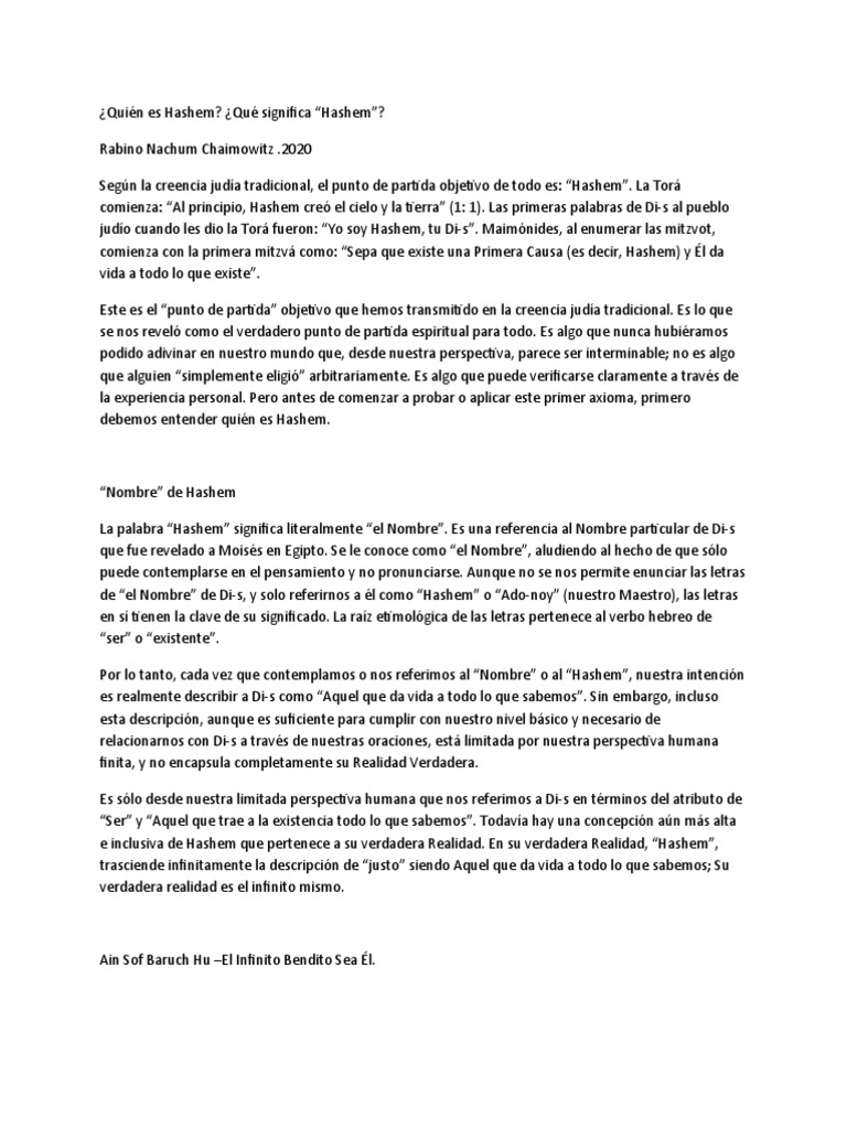 ¿Quién Es Hashem | PDF | Nombres de Dios en el judaísmo | Realidad