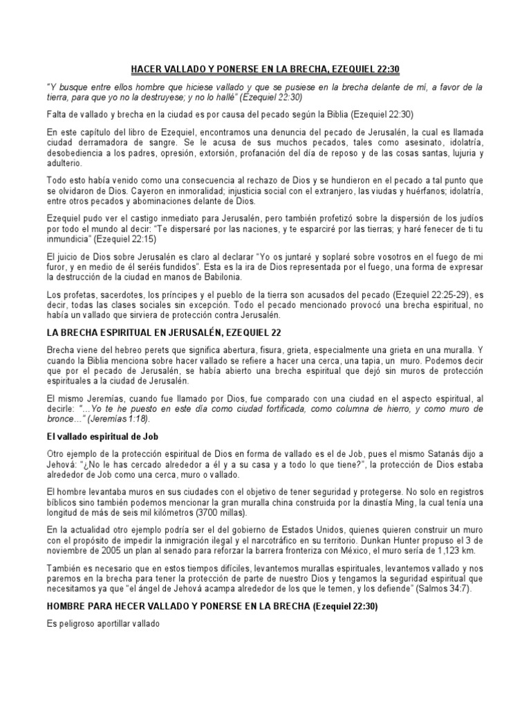Hacer Vallado Y Ponerse En La Brecha Pdf Ezequiel Pecado