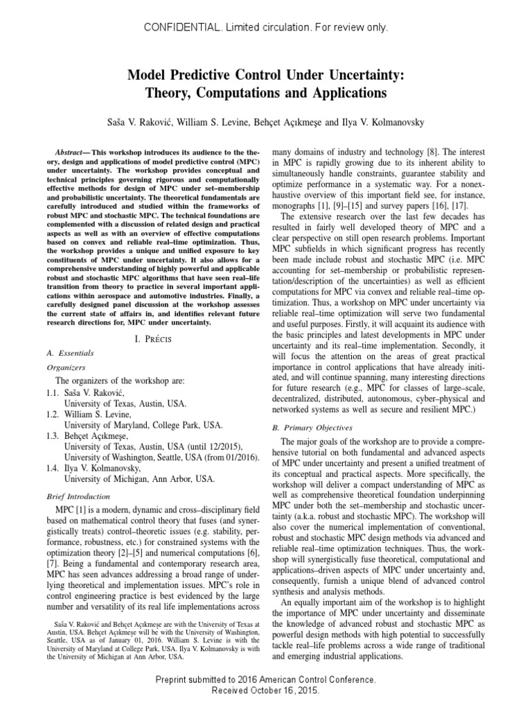 MPC Under Uncertainty Workshop Overview | PDF | Mathematical Optimization | Linear Programming