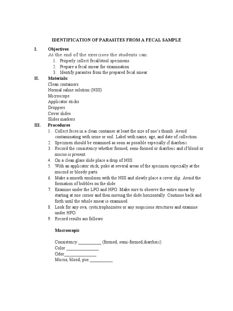 Fecal Sample Parasite Identification Guide | PDF