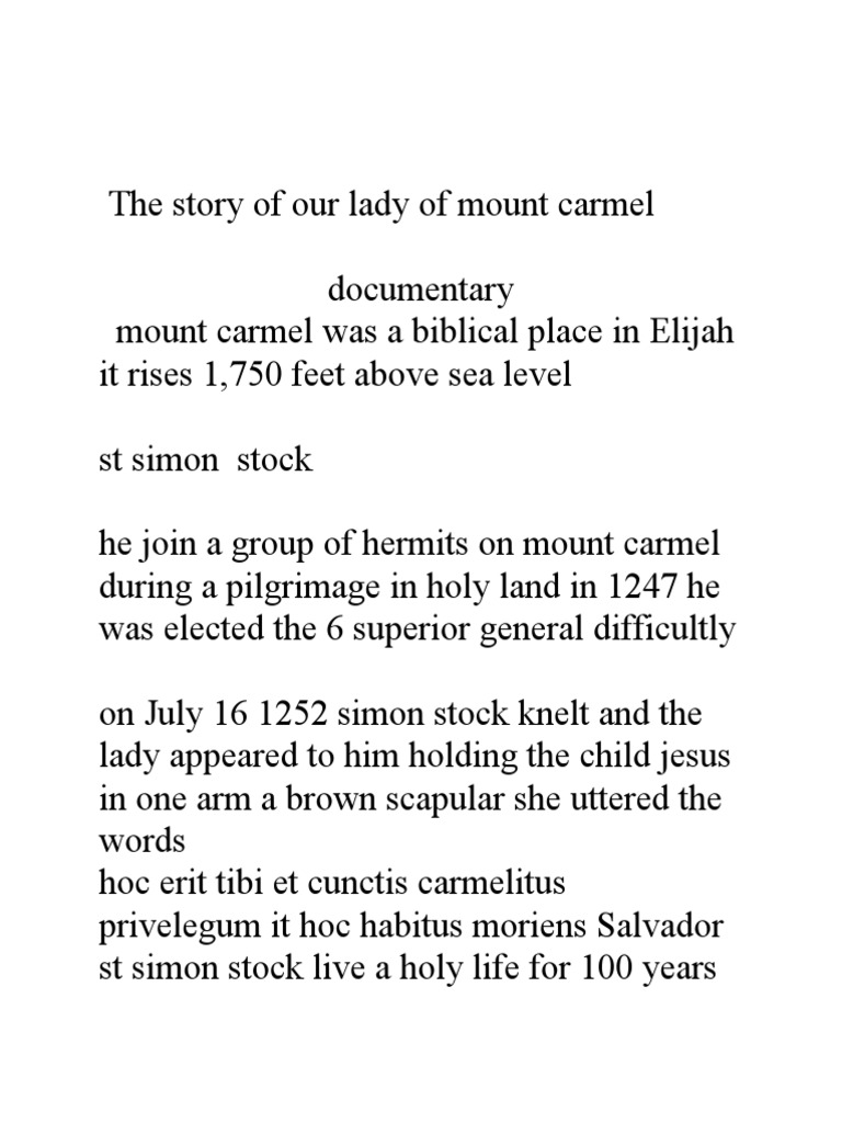 The Story of Our Lady of Mount Carmel | PDF