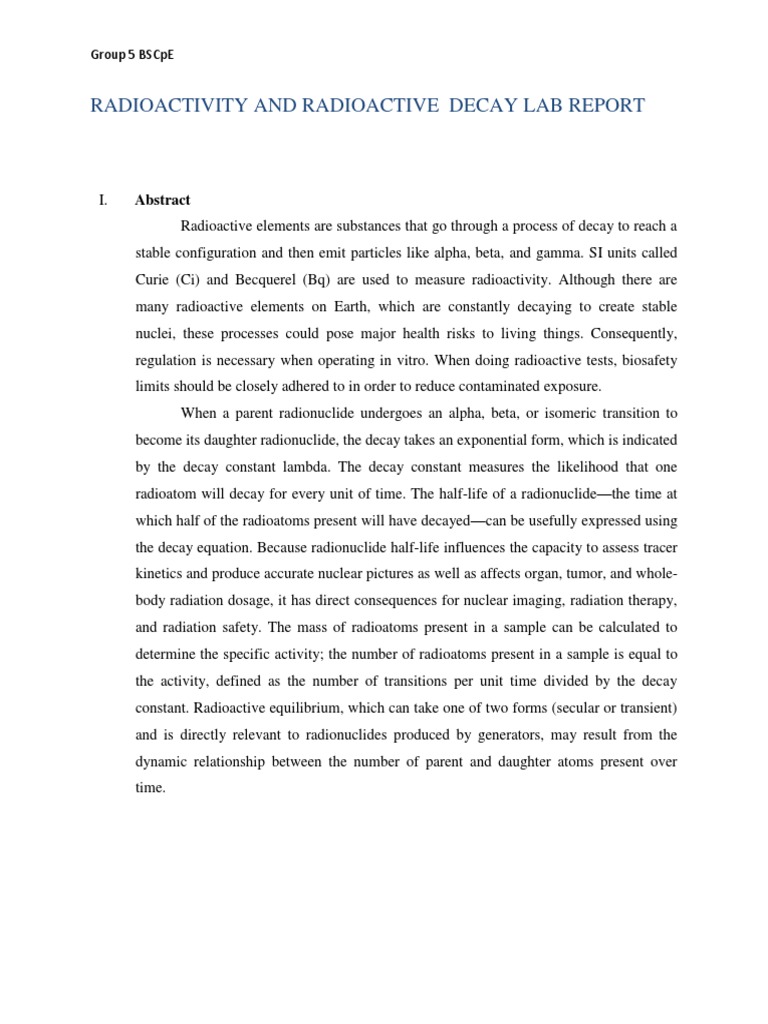 RADIOACTIVITY AND RADIOACTIVE DECAY LAB REPORT Group 5 | PDF | Radioactive Decay | Atomic Nucleus