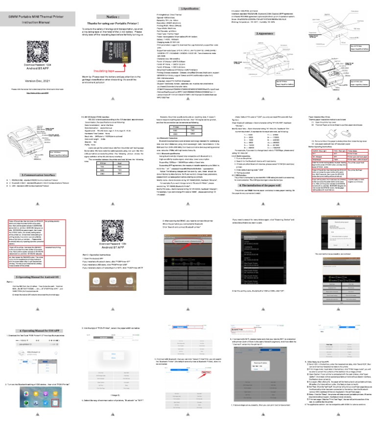 58MINI Printer Instruction Manual | PDF