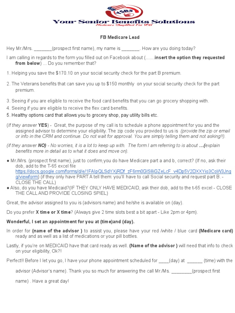 Medicare Appointment Setting Script | PDF | Medicare (United States ...