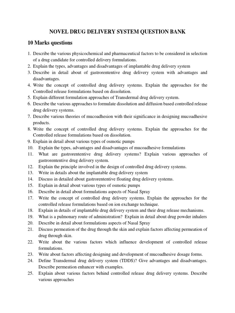 Novel Drug Delivery System Question Bank | PDF | Biotechnology | Therapy