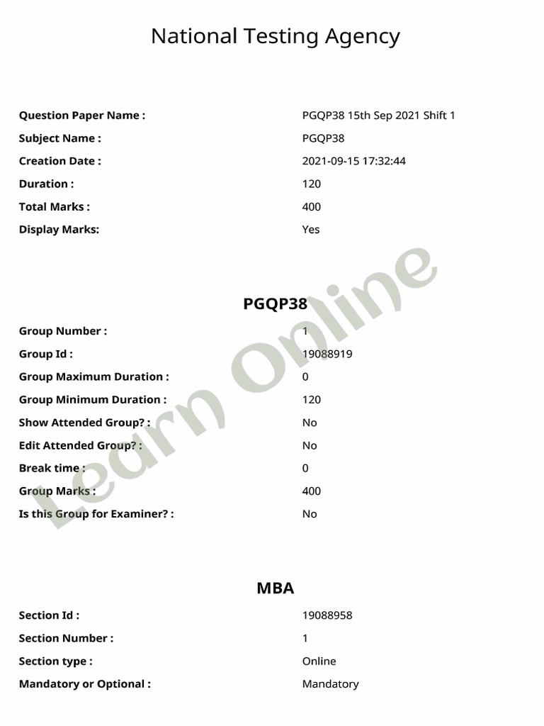 Mba 2021 Paper | PDF