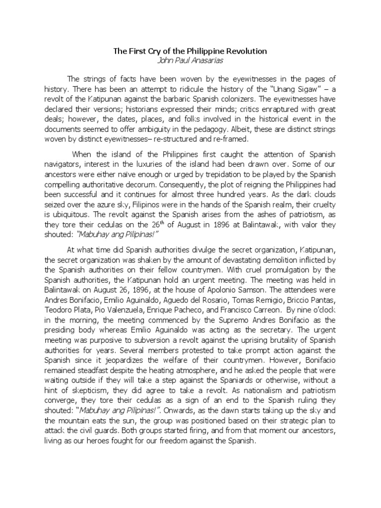 First Cry of Philippine Revolution Explained | PDF | Philippines | Spanish Empire