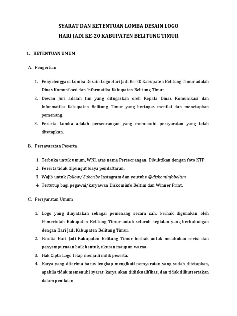 Syarat Dan Ketentuan Logo Beltim 20 | PDF