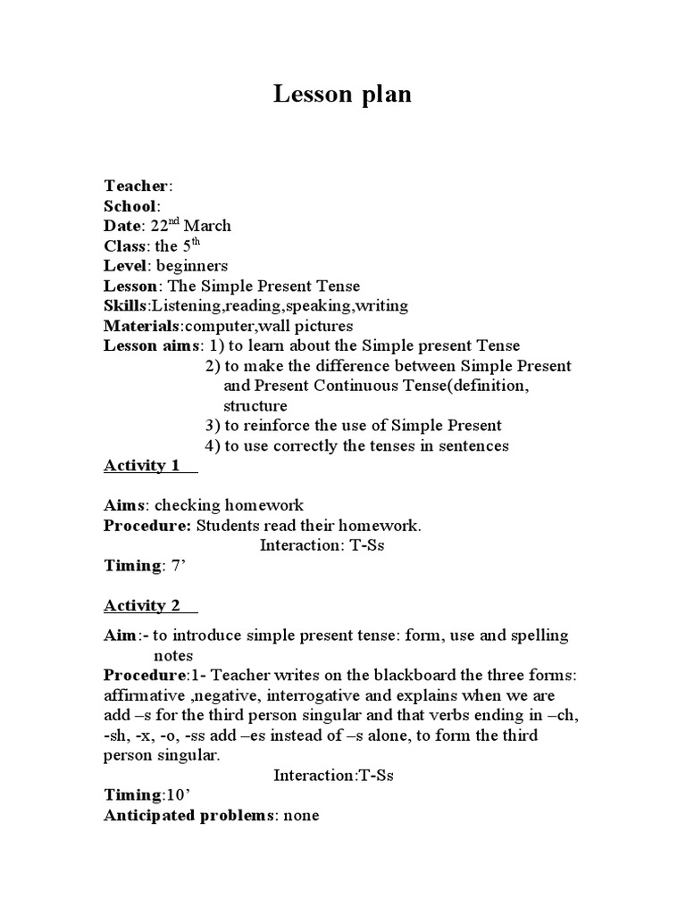 5th Grade Simple Present Lesson Pdf Verb Grammatical Tense