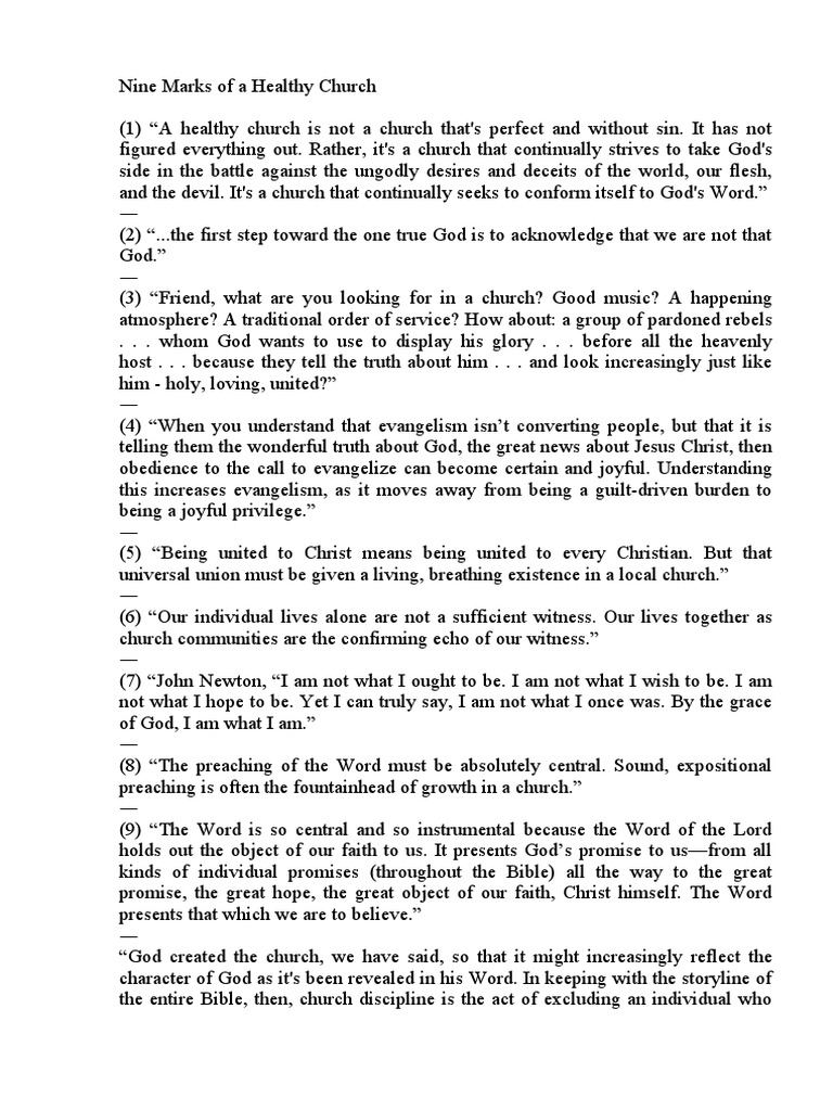 Nine Marks of A Healthy Church | PDF | Jesus | Acts Of The Apostles