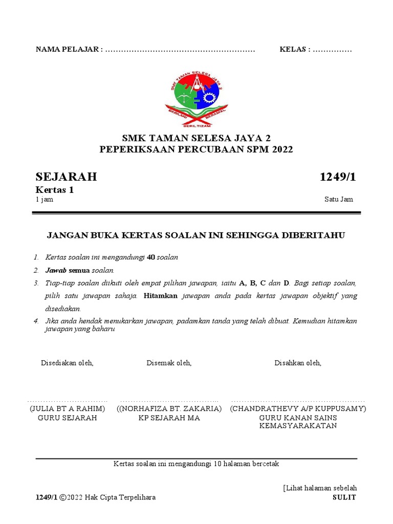 2022 K1 Soalan Johor (Trial Skudai) | PDF