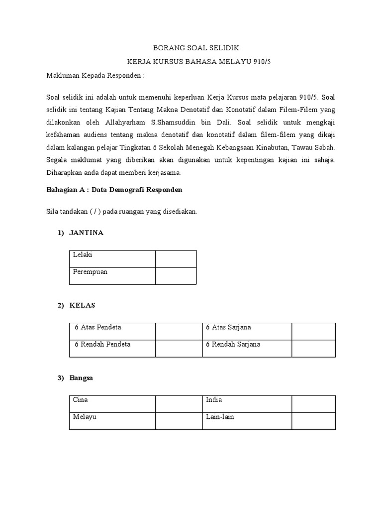 Borang Soal Selidik | PDF