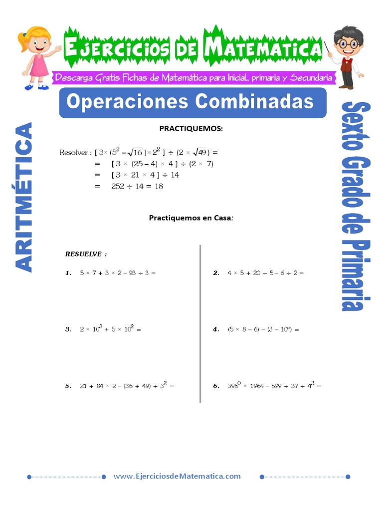 Ejercicios de Operaciones Combinadas para Sexto de Primaria | PDF Ejercicios de Operaciones Combinadas para Sexto de Primaria | PDF