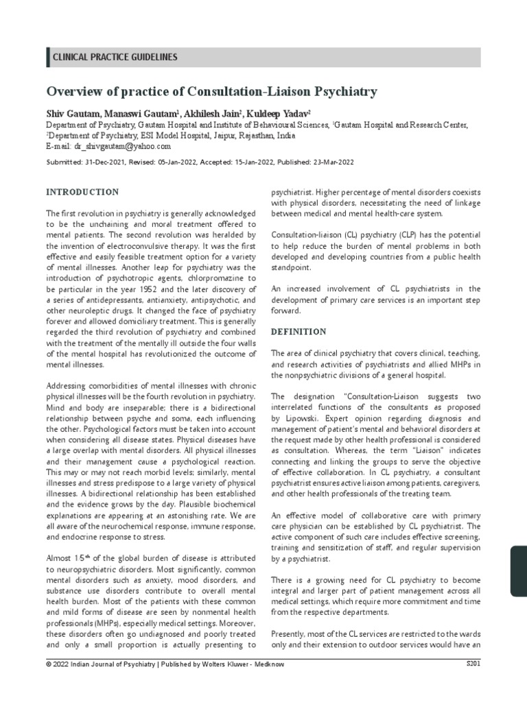 Overview of Practice of Consultation Liaison.4 | PDF | Psychiatry ...