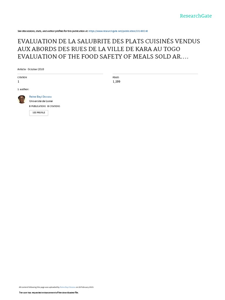 Salubrité des plats cuisinés à Kara, Togo | PDF | Nourritures | sauce