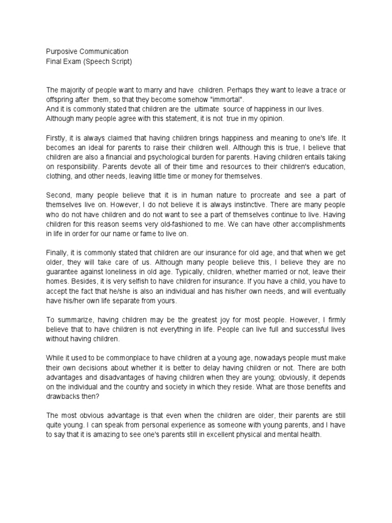 Speech Script | PDF | Parent | Social Psychology