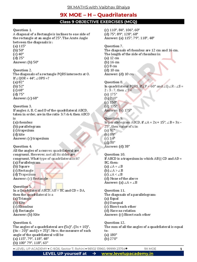 9X MOE - H - Quadrilaterals (Sol) | PDF