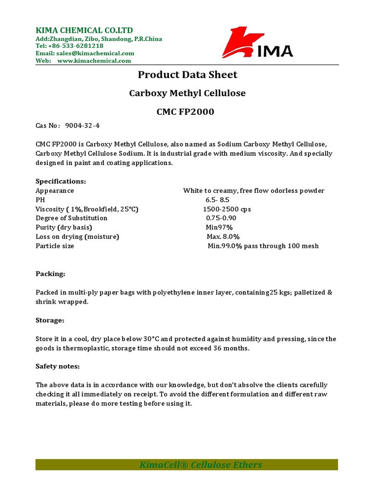 KimaCell® CMC FP2000 Product Data Sheet | PDF