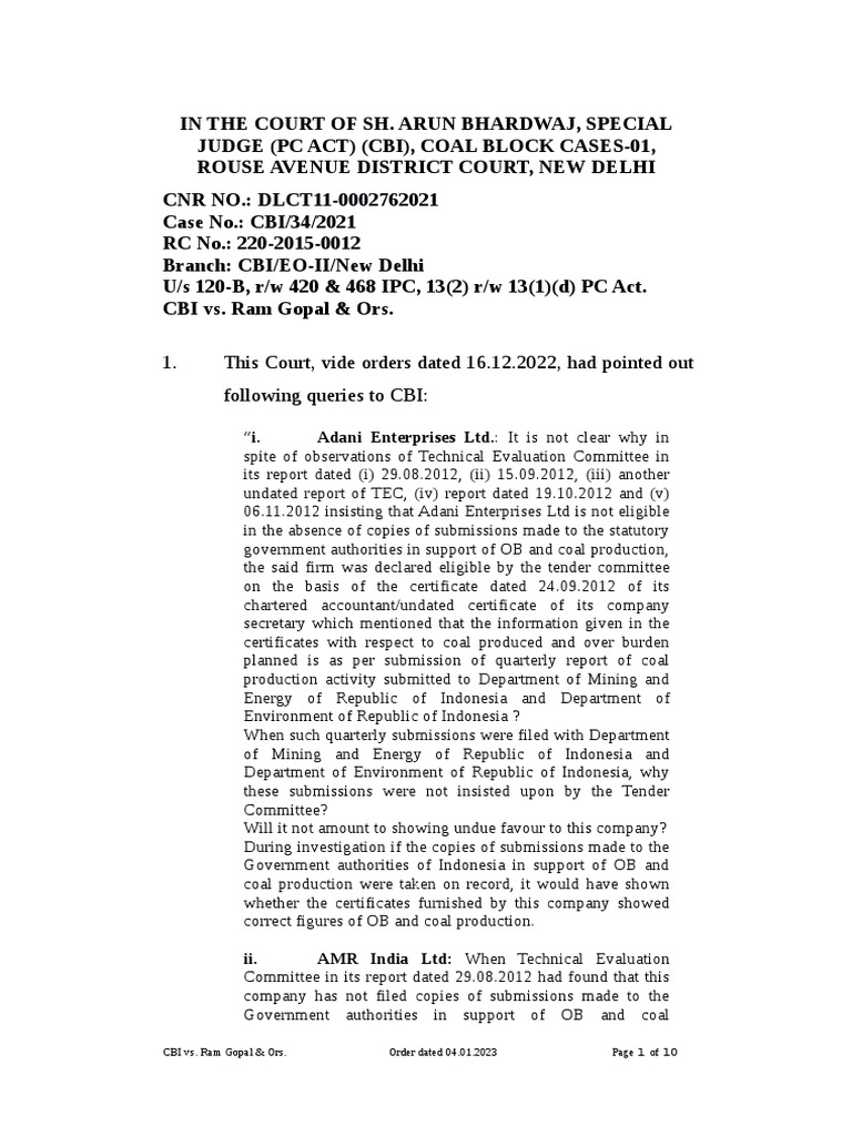 CBI Vs Ram Gopal-Detailed Order | PDF | Mining | Coal Mining